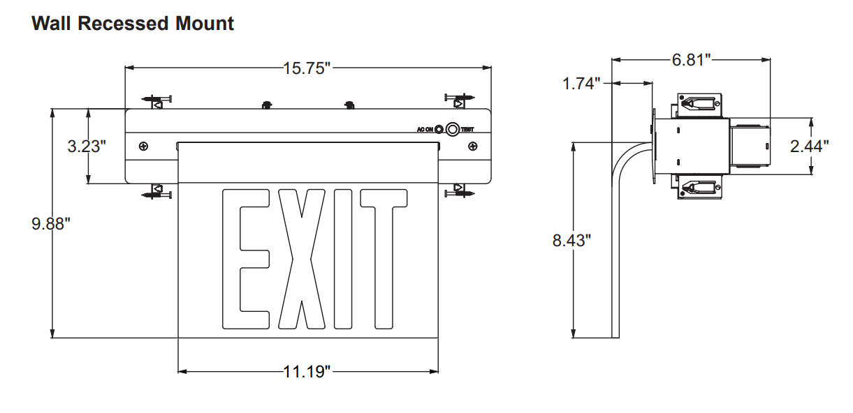 900EX Series LED Edge-lit Exit Sign, Single Face, Wall Recessed Mount ...