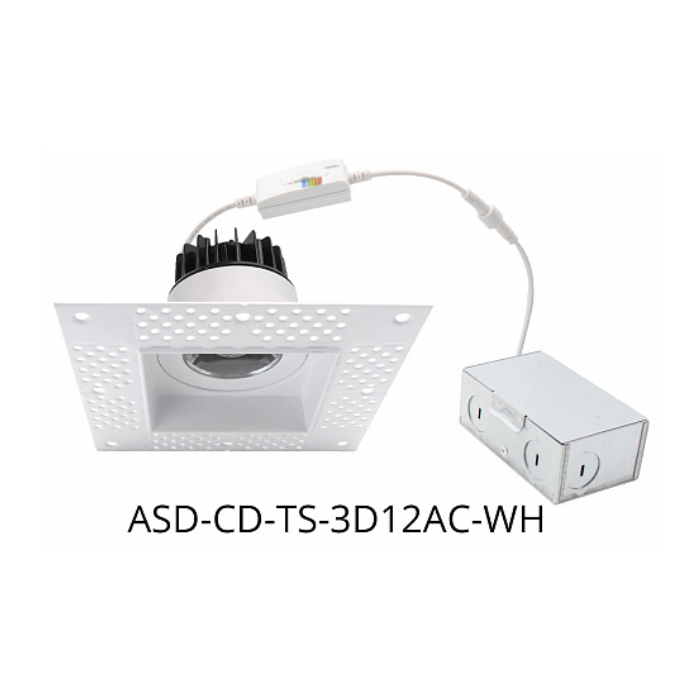 ASD-CD-TS-3D12AC-WH 3.5" Square 12W LED Downlight Trimless CCT Selectable White Finish by ASD