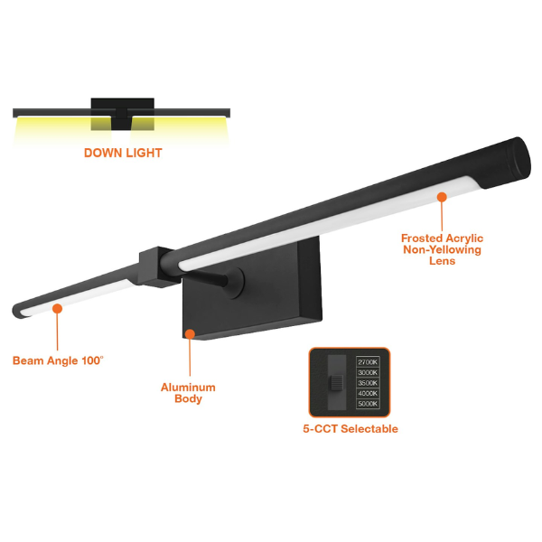 29" Contemporary Round Vanity Light, CCT Selectable, Black Finish by ...