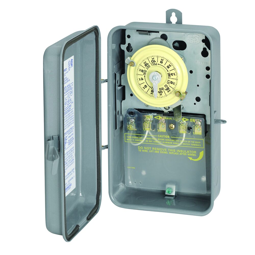 24-Hour Mechanical Time Switch, 208-277V, DPST, Indoor/Outdoor Metal ...