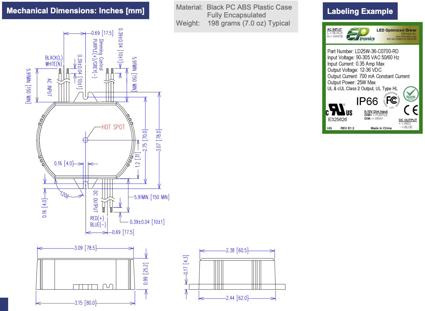 LD25W-72-C0350 Constant Current PWM Dimming LED Driver by EPtronics