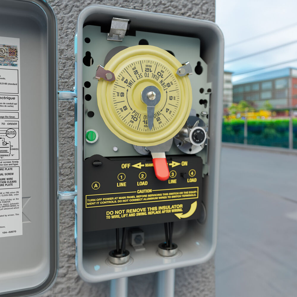 24-Hour Mechanical Time Switch with Skip-a-Day, DPST, 120V, Outdoor ...