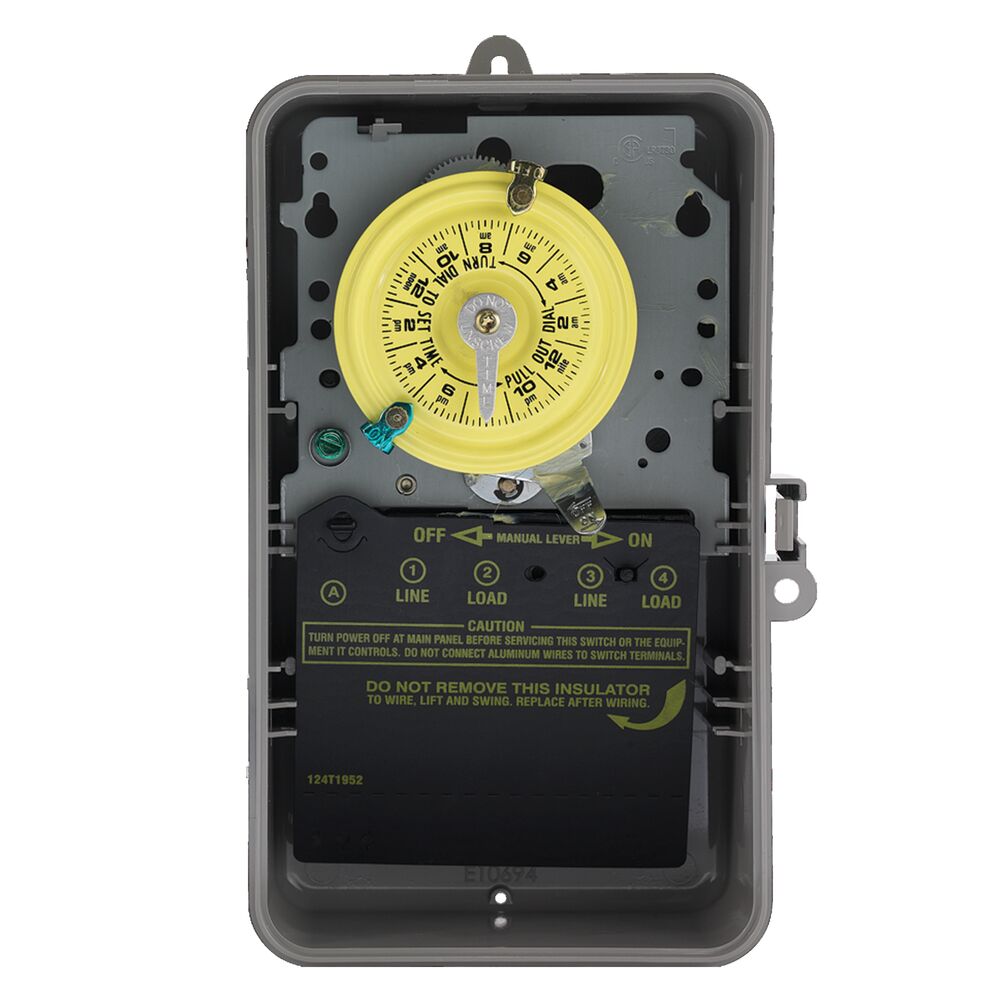 24-Hour Mechanical Time Switch, 120V, DPST, Indoor/Outdoor Plastic ...