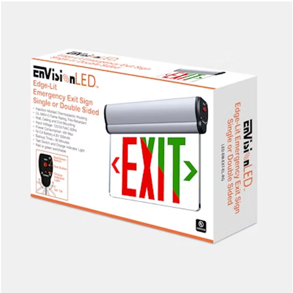 3W LED Emergency Exit Sign, Edge Lit, Red/Green Selectable, Single ...