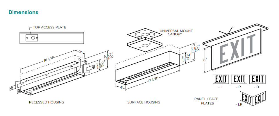Edge-Glo Surface Housing LED Exit Sign, AC Only, White Finish by Signify