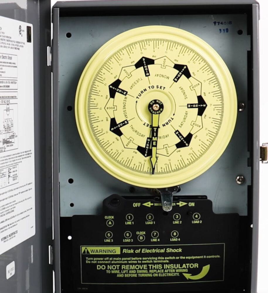 7-Day Mechanical Time Switch, 120 VAC, 60Hz, 4-SPST, Indoor Metal ...