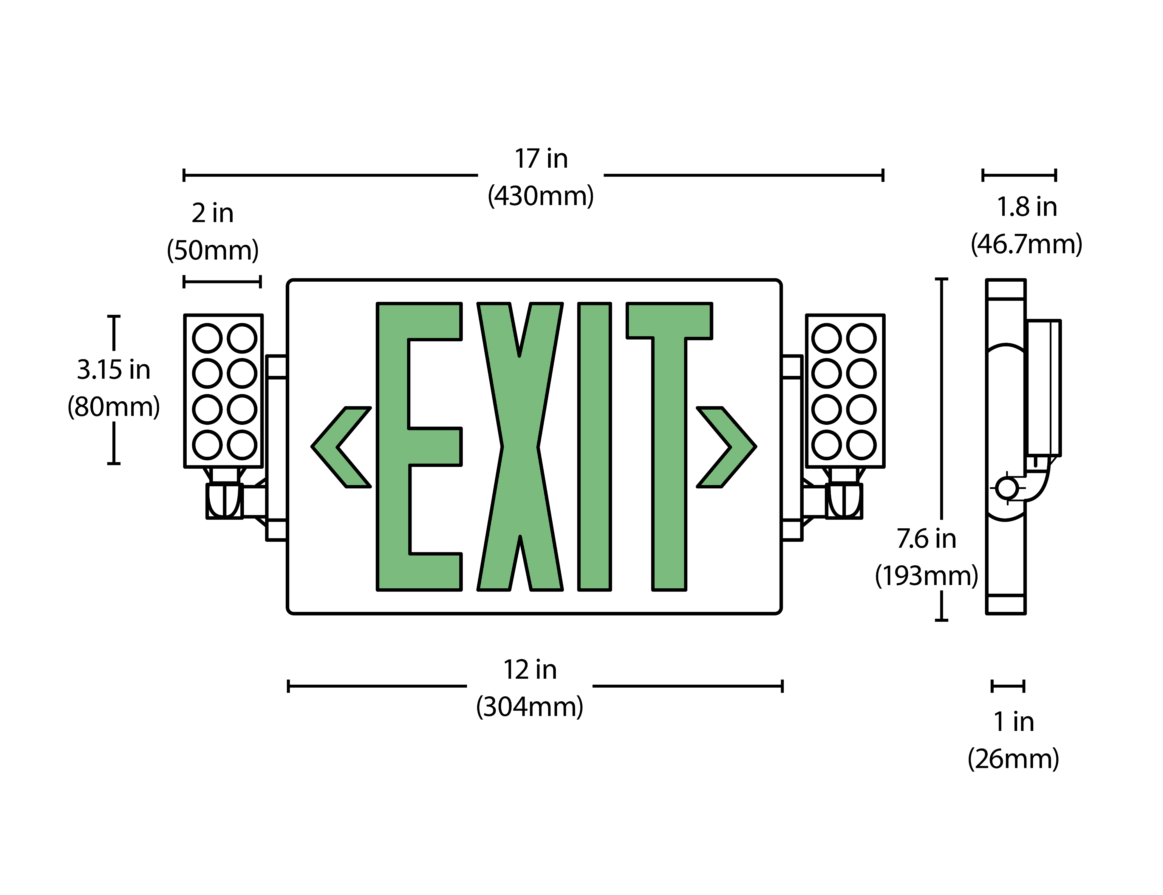 ECL2 Series Slim LED Emergency Exit Sign Combo with Green Lettering by ...