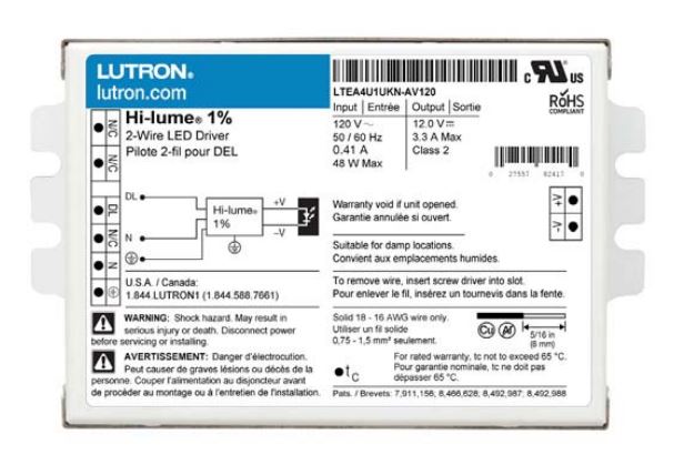 LTEA4U1UKL-AV120 40W 12V Hi-lume 1% 2-wire LED Driver by Lutron